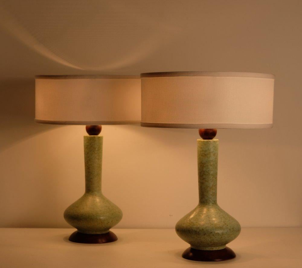 Pair of Midcentury German Ceramic and Walnut Table Lamps For Sale at ...