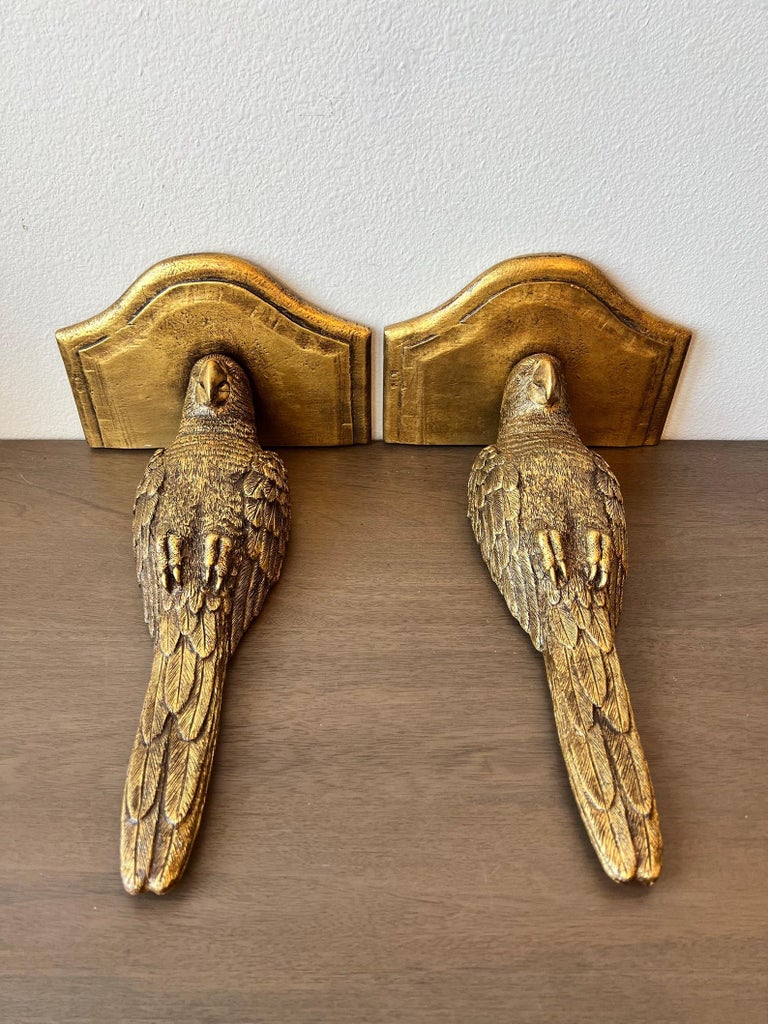 Pair of Mid-Century Gilt Parrot Wall Bracket Shelves at 1stDibs