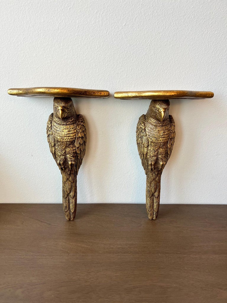 Pair of Mid-Century Gilt Parrot Wall Bracket Shelves at 1stDibs