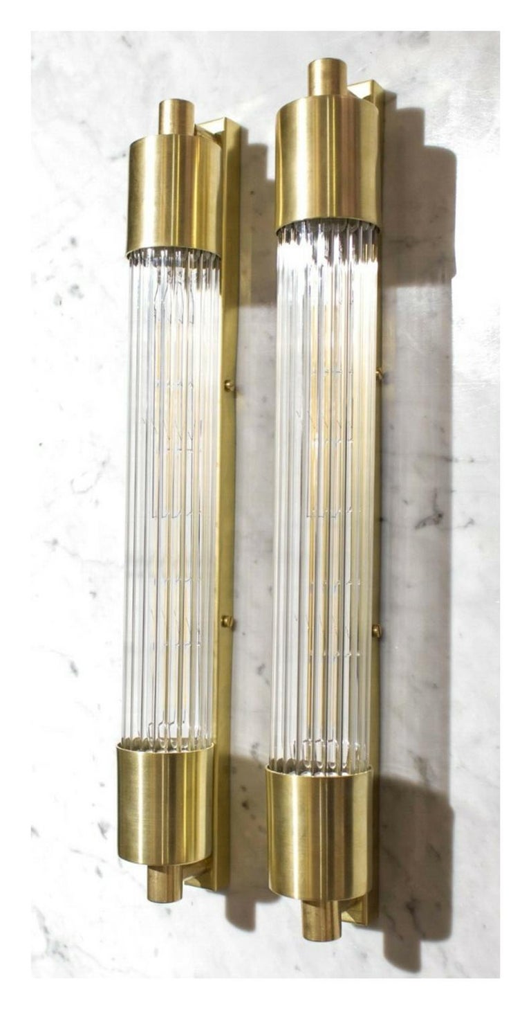 Pair of Midcentury Glass Rod Sconces For Sale at 1stDibs