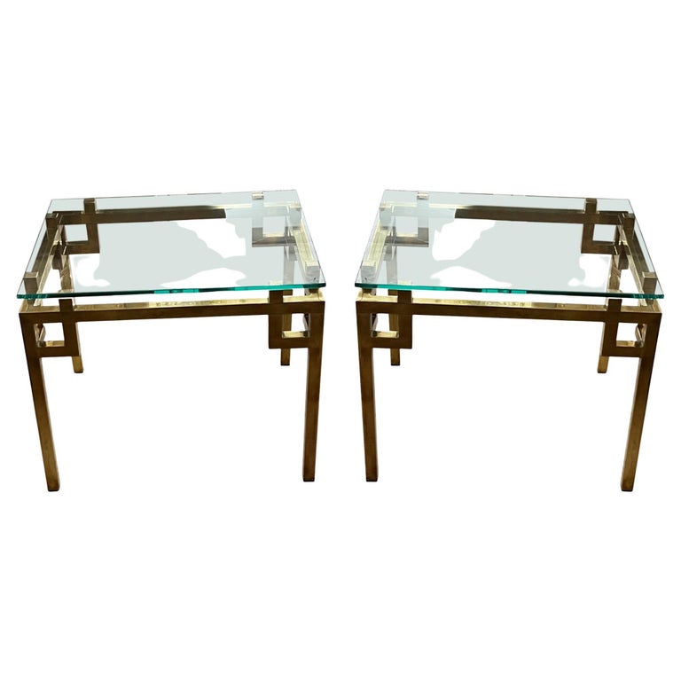 Pair of Mid Century Glass Top Side Tables For Sale at 1stDibs