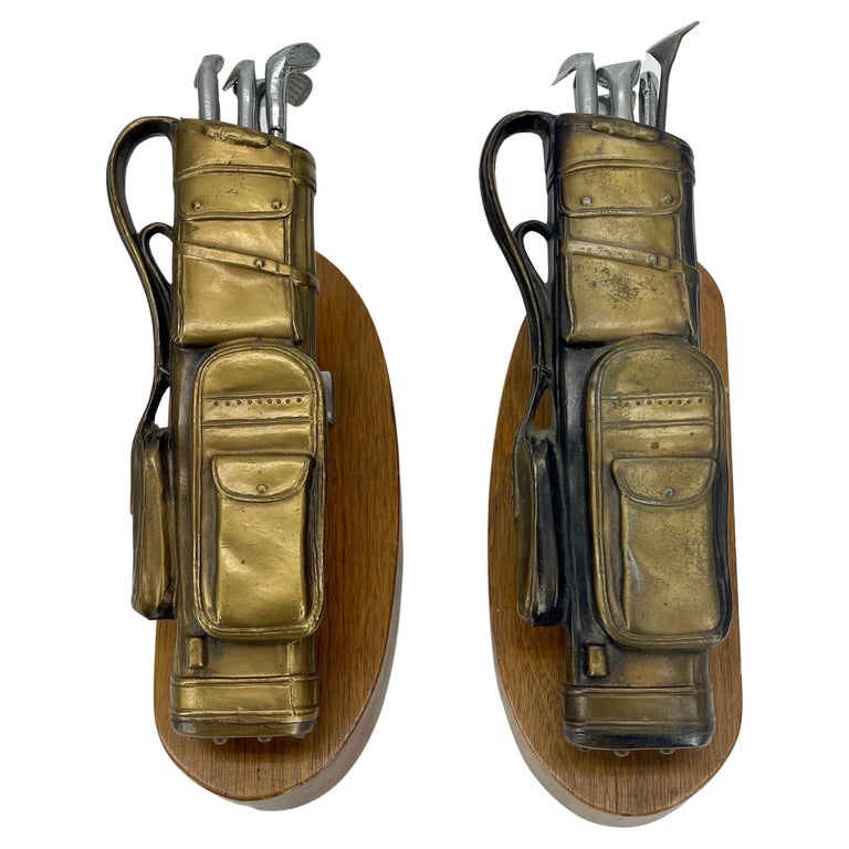 Pair of Mid-Century Golf Bag Themed Bookends For Sale at 1stDibs