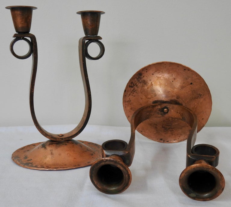 Handmade Hammered Copper Double Candlesticks, Midcentury For Sale at ...
