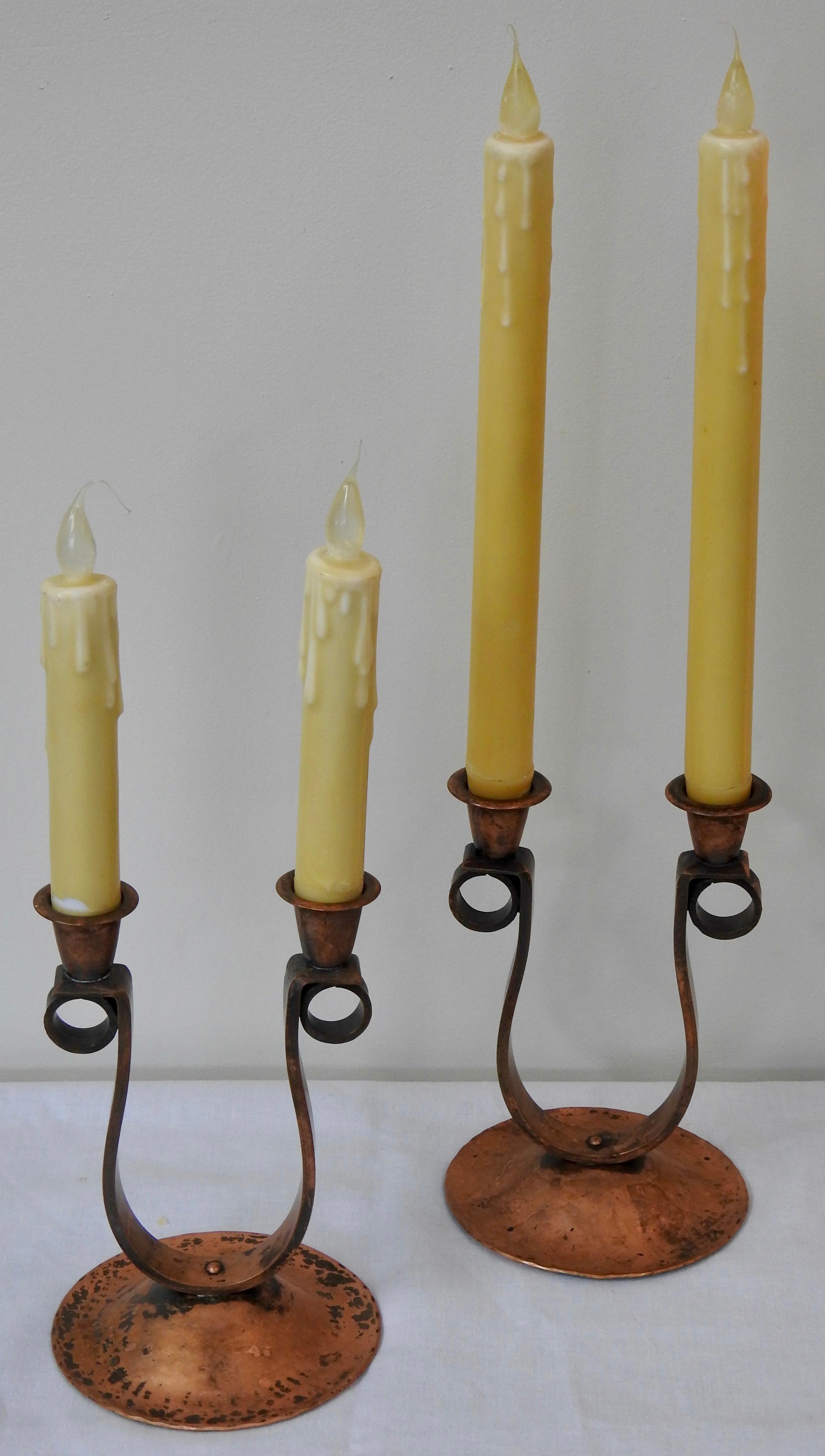 Handmade Hammered Copper Double Candlesticks, Midcentury For Sale at ...