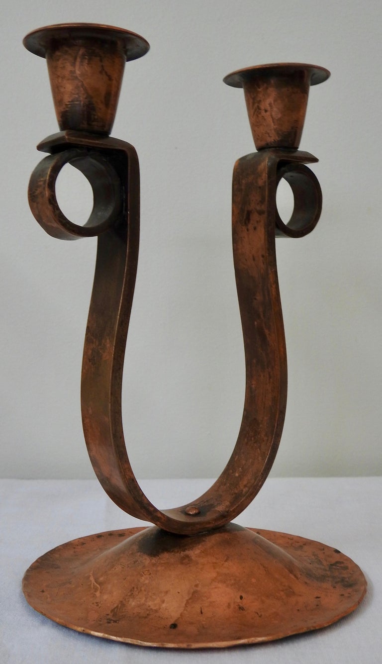 Handmade Hammered Copper Double Candlesticks, Midcentury For Sale at ...