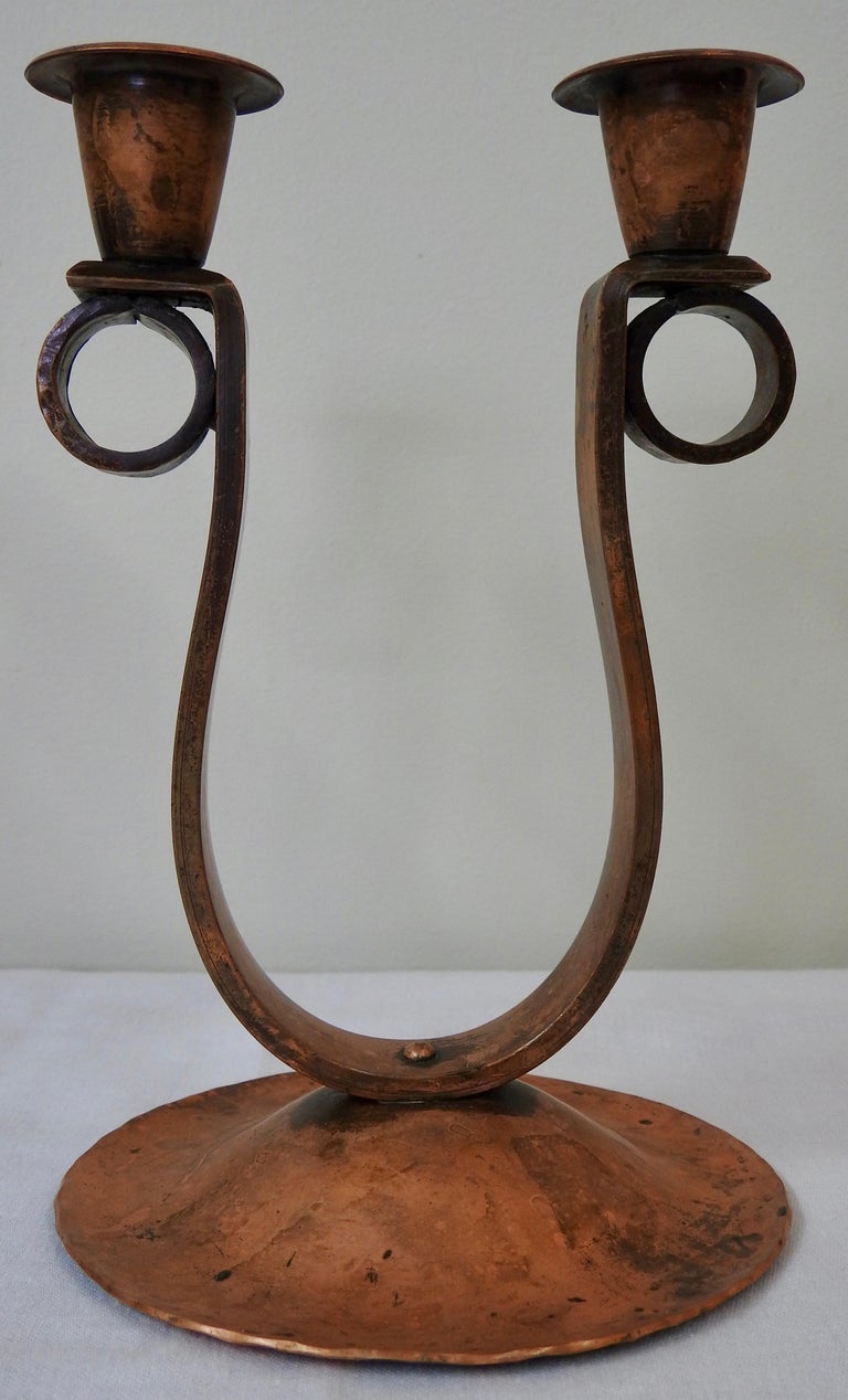 Handmade Hammered Copper Double Candlesticks, Midcentury For Sale at ...