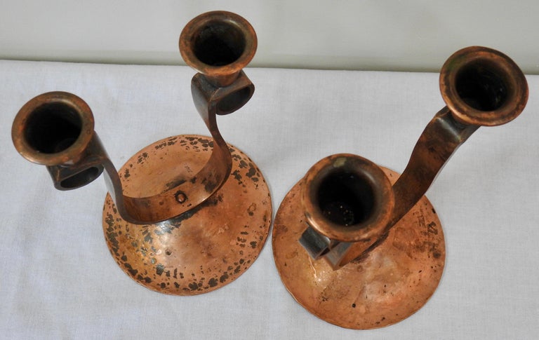 Handmade Hammered Copper Double Candlesticks, Midcentury For Sale at ...