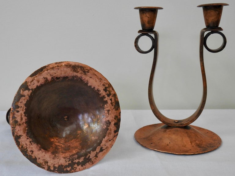 Handmade Hammered Copper Double Candlesticks, Midcentury For Sale at ...