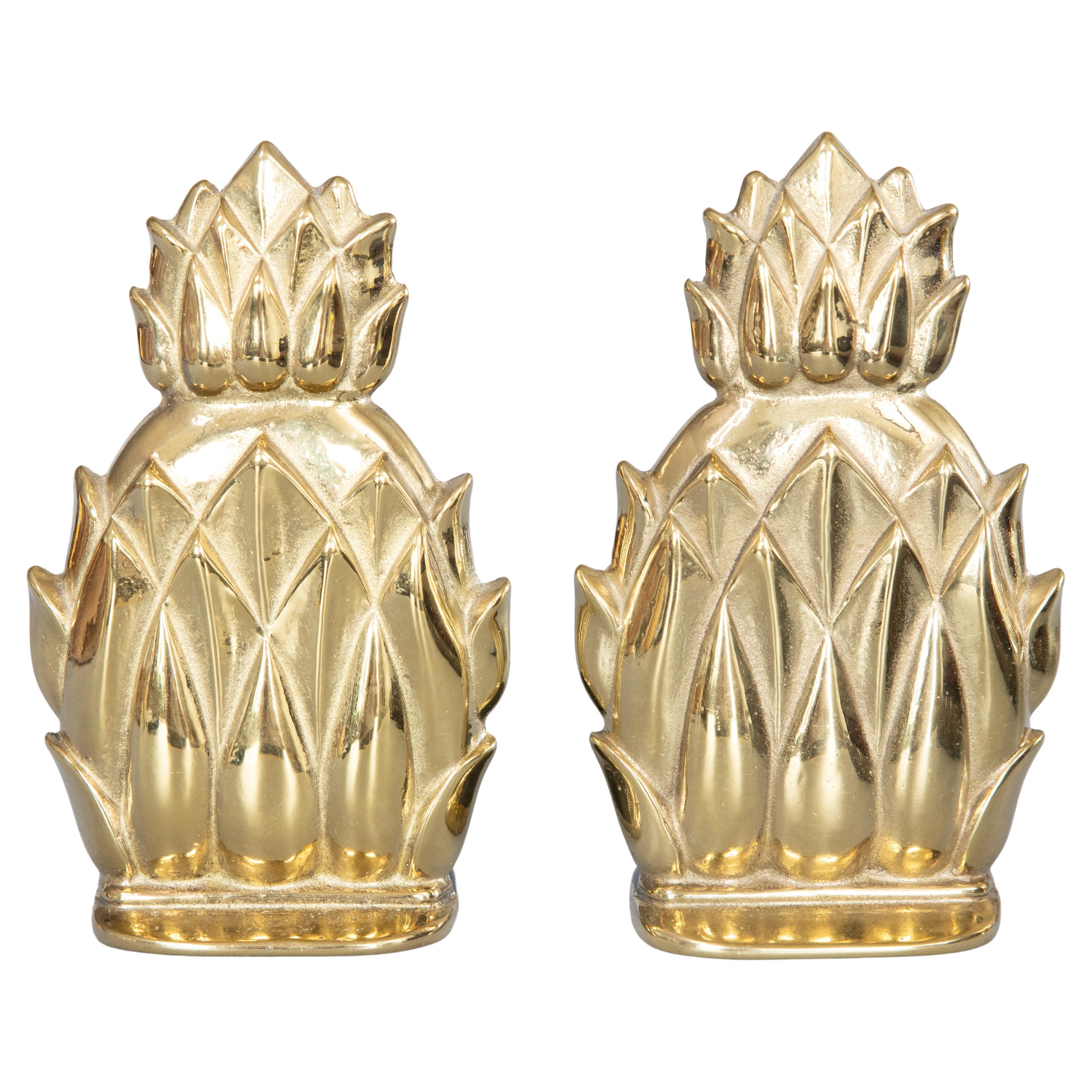 Pair of Mid-Century Hollywood Regency Brass Pineapple Bookends For Sale ...