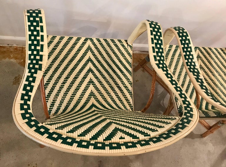 Pair of Mid Century French Armchairs, Two-Tone Wicker Rattan Chevron ...