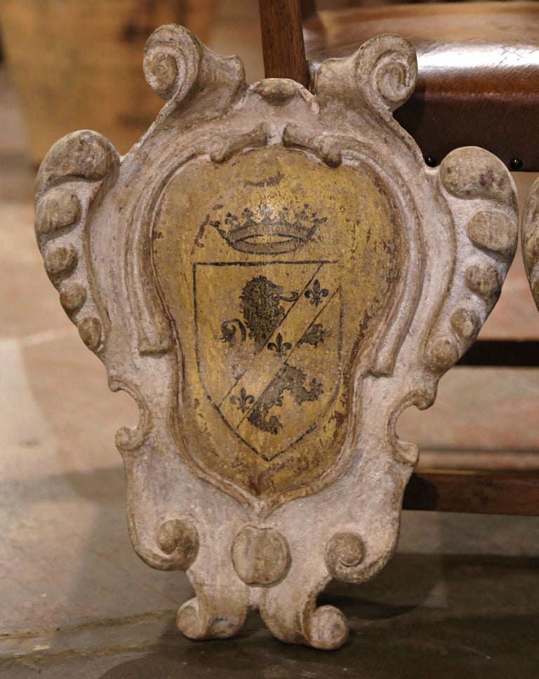 Pair of Mid-Century Italian Carved Painted Wall Hanging Coat of Arms ...