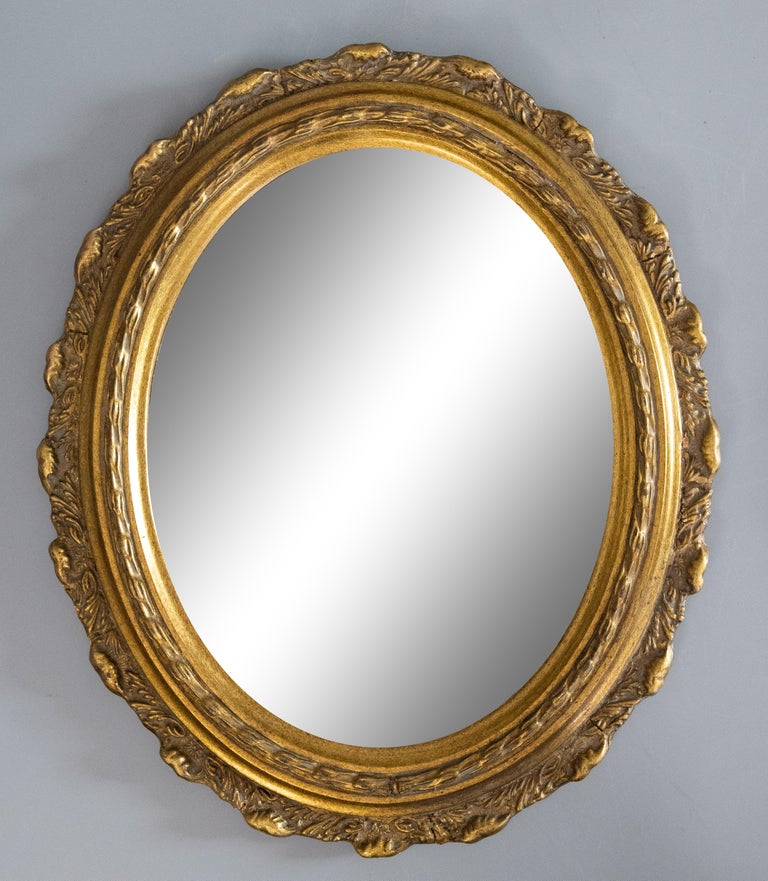 Pair of Mid-Century Italian Giltwood and Gesso Oval Mirrors, circa 1950 ...