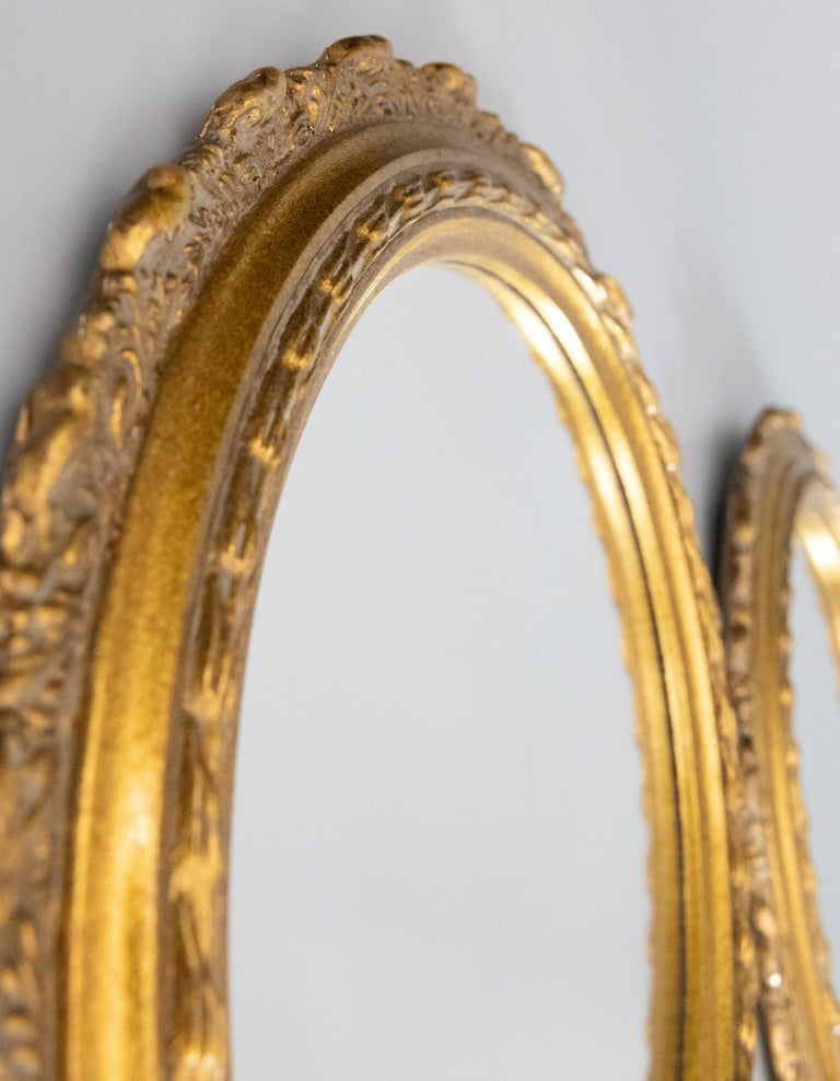 Pair of Mid-Century Italian Giltwood and Gesso Oval Mirrors, circa 1950 ...