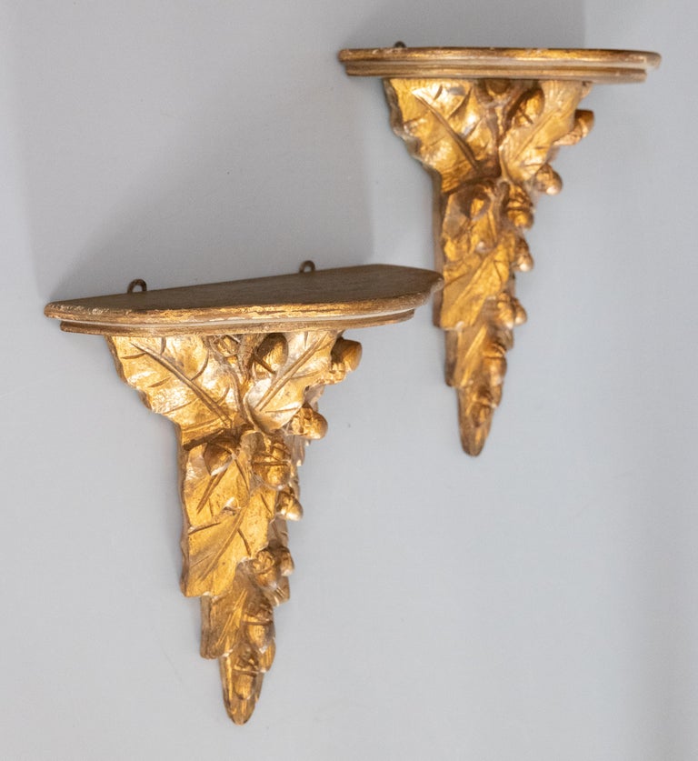 Pair Mid-Century Italian Giltwood Carved Acorns and Leaves Wall ...