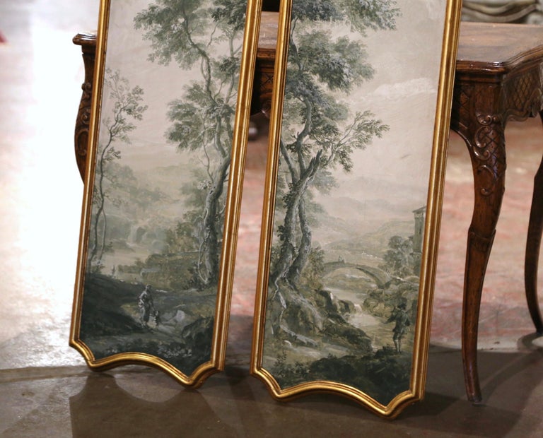 Pair of Midcentury Italian Hand Painted Gilt Framed Wood Panels For ...