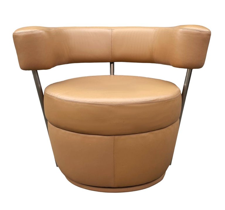 Pair of Mid-Century Italian Leather Post Modern Swivel Lounge Chairs by ...