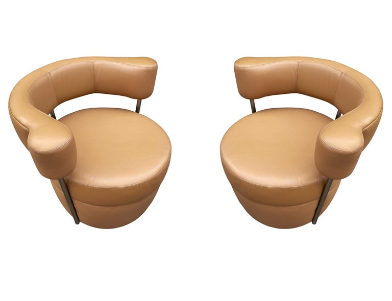Pair of Mid-Century Italian Leather Post Modern Swivel Lounge Chairs by ...