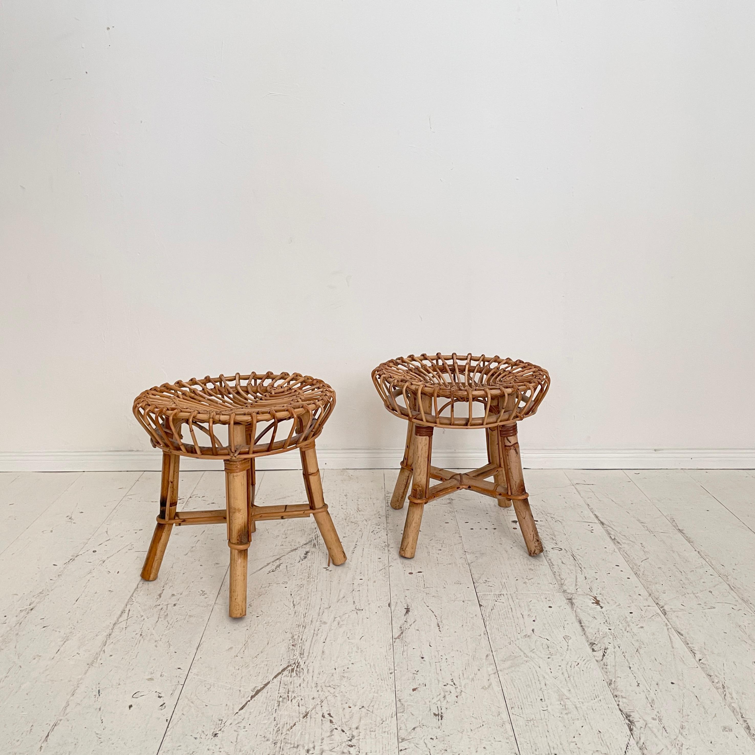 Pair of Mid Century Italian Stools in Bamboo and Rattan, around 1972 ...