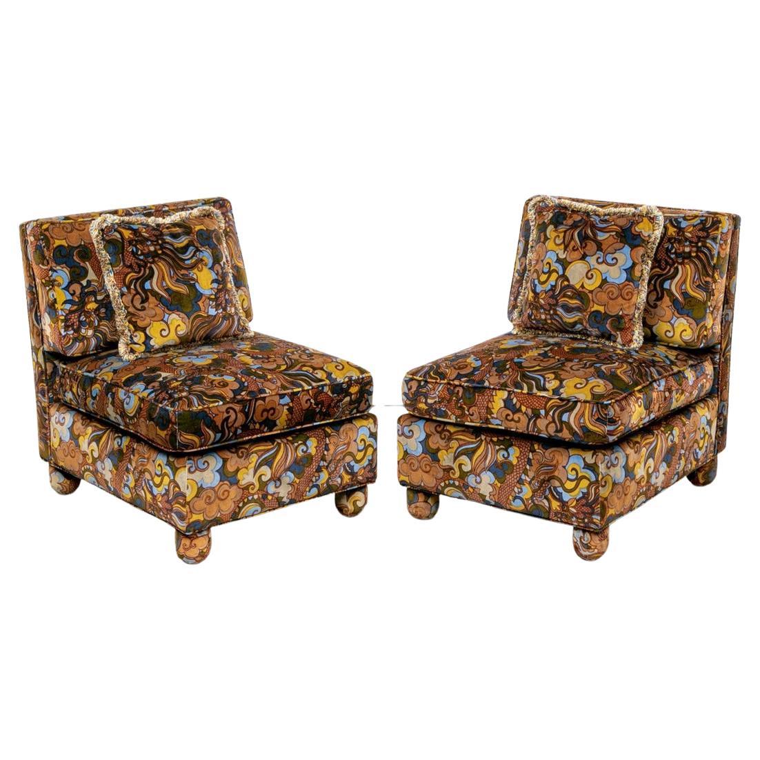 Pair of Mid Century Jack Lenor Larsen Upholstered Slipper Chairs For ...