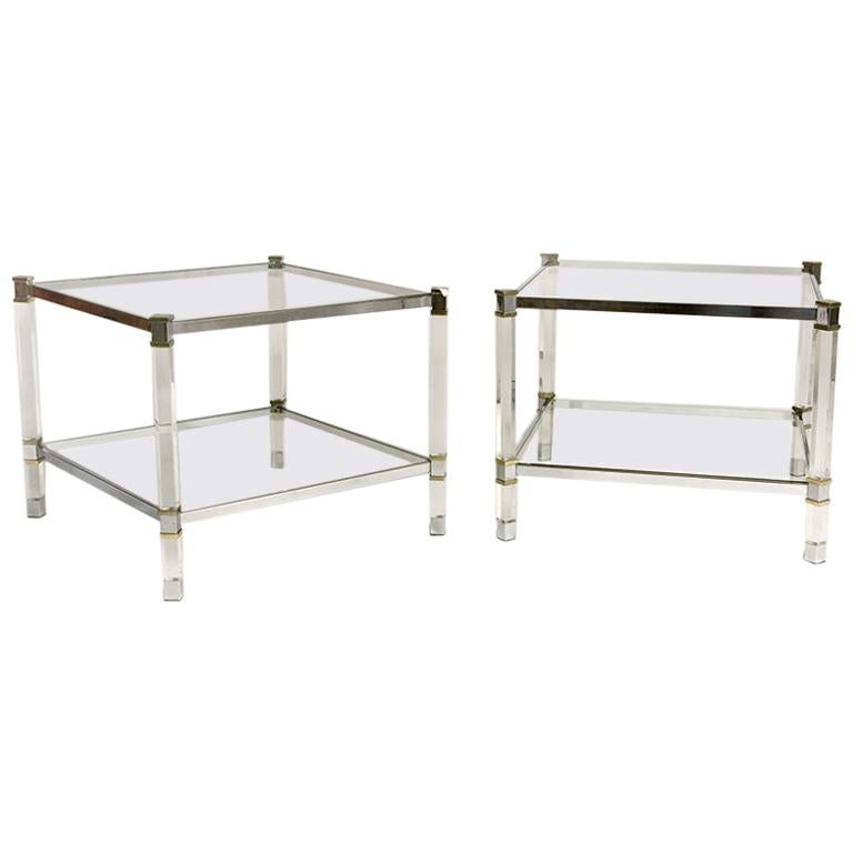 Pair of Mid-Century Karl Springer Lucite Side Tables For Sale at 1stDibs