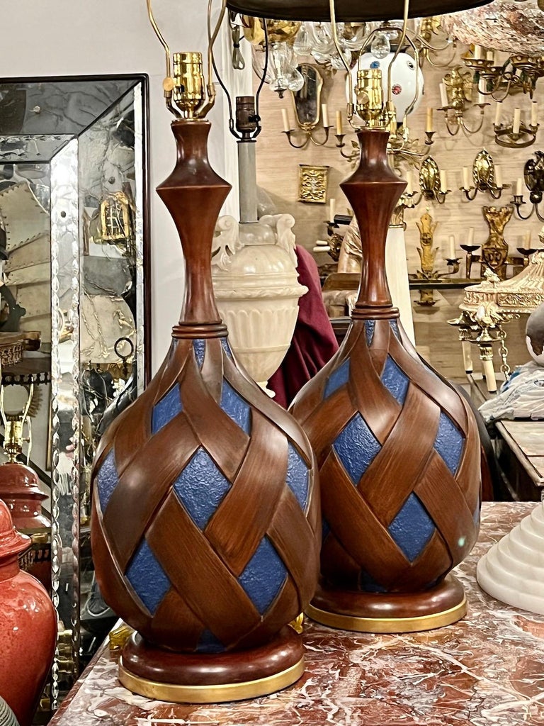 Pair of Mid Century Lattice Lamps For Sale at 1stDibs