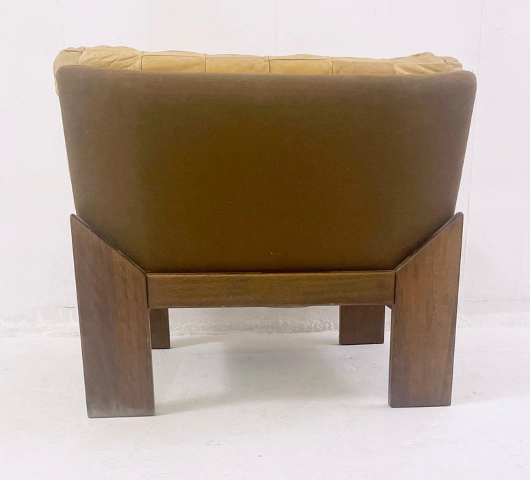 Pair of Mid-Century Leather Patchwork Wooden Armchairs, 1970s at 1stDibs