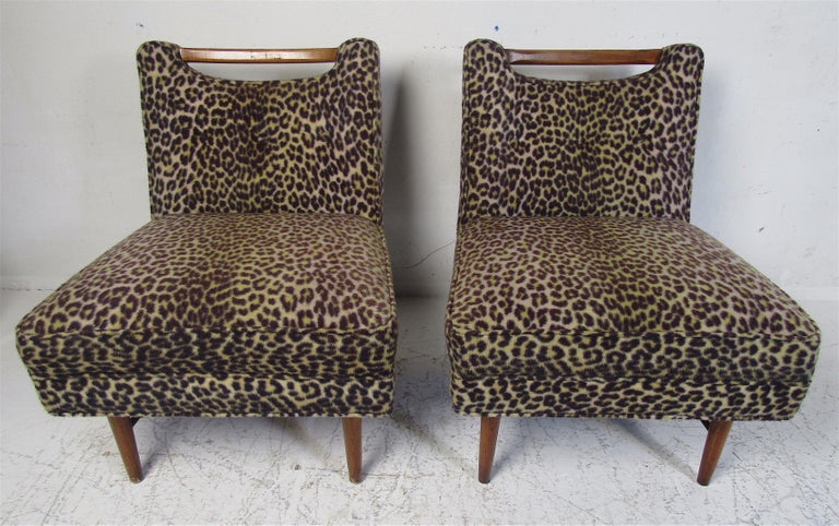 Pair of Midcentury Leopard Print Lounge Chairs with Ottoman For Sale at ...