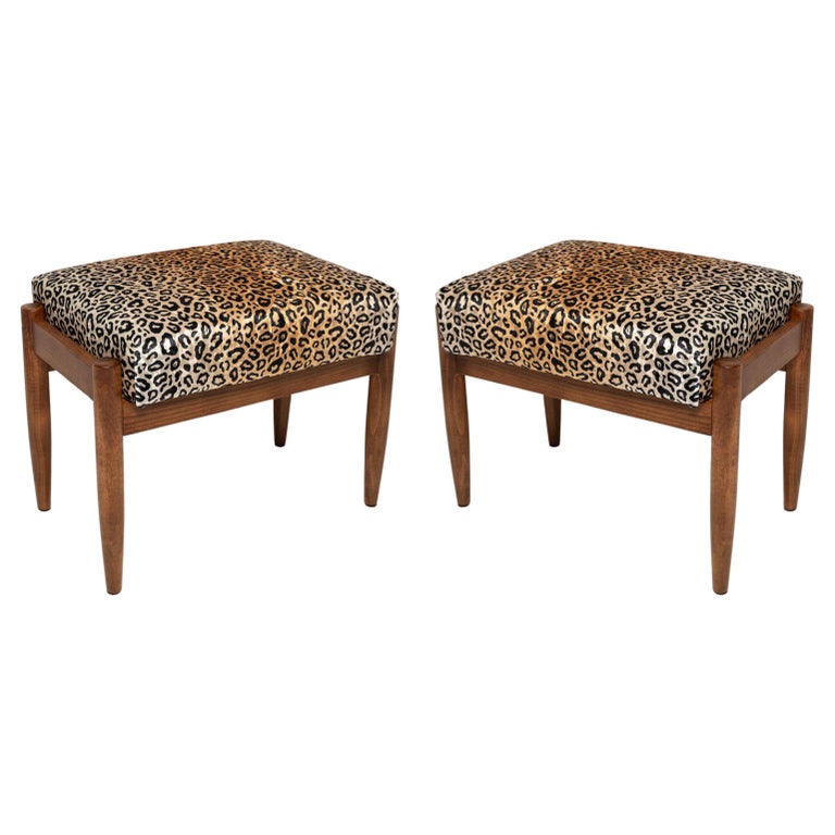 Pair of Midcentury Leopard Velvet Vintage Stools, Edmund Homa, 1960s ...