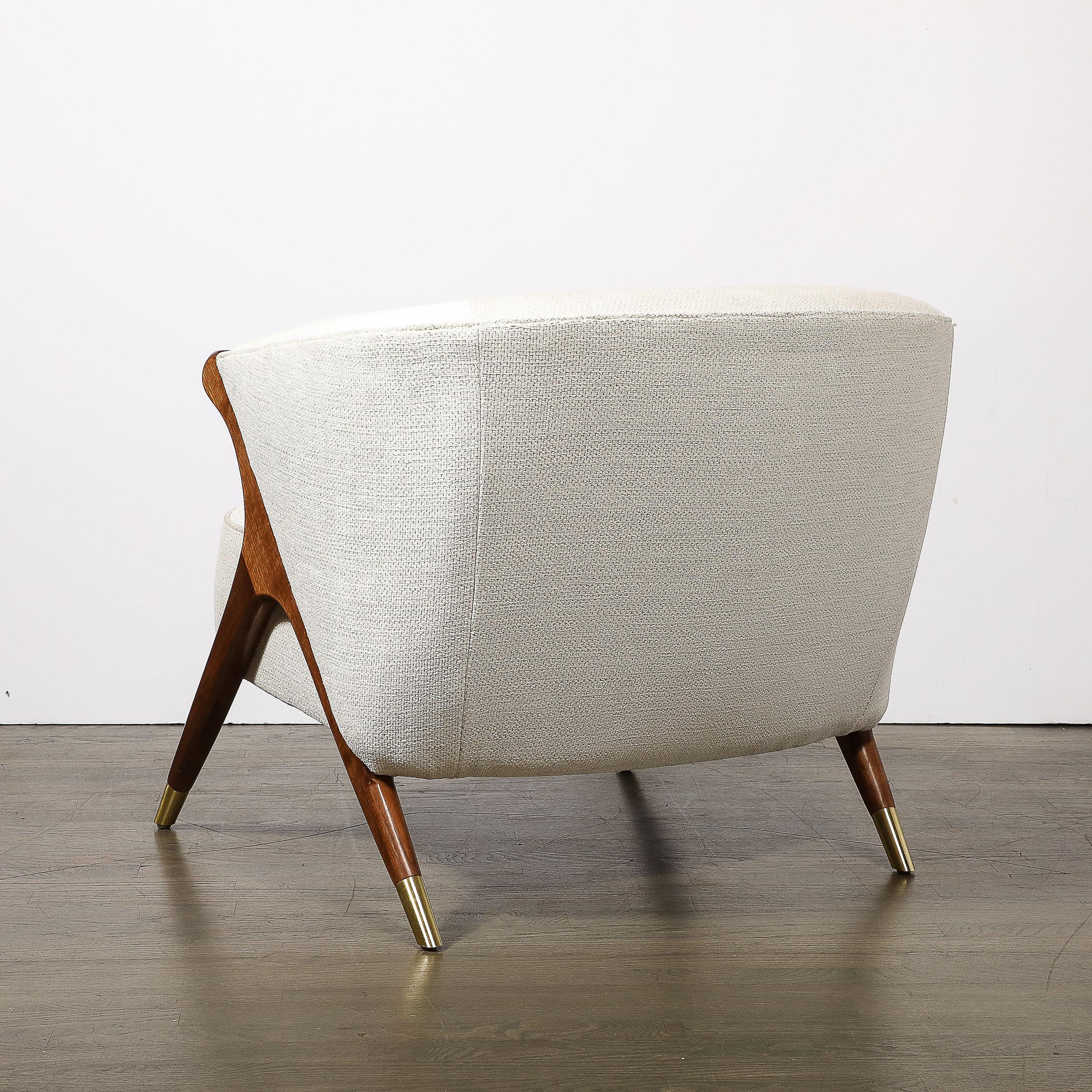 Pair of Mid Century Lounge Chairs in Walnut and Fabric w/ Brass Sabots ...