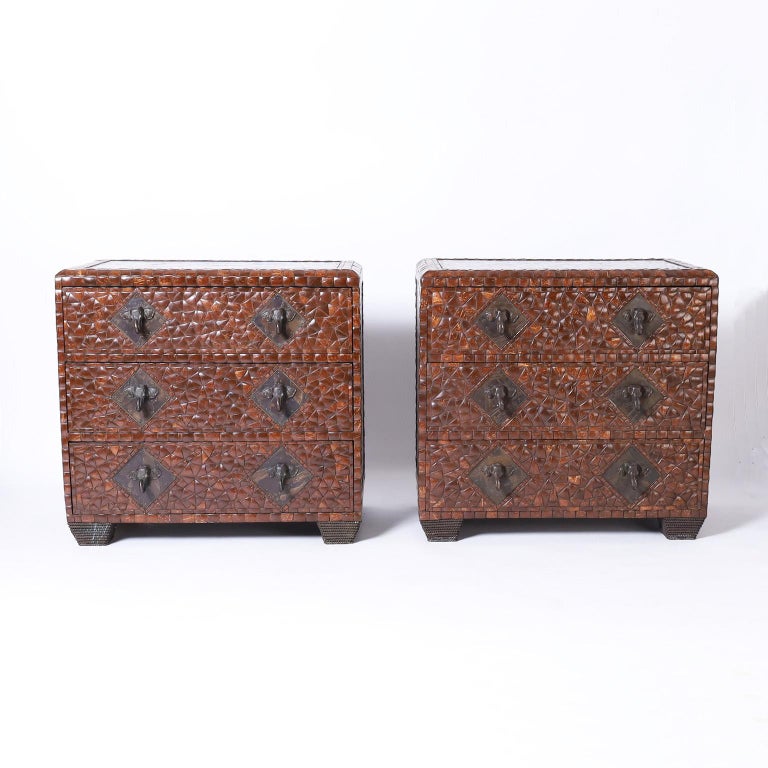Pair of Mid Century Maitland Smith Coconut Shell Chests of Drawers For ...