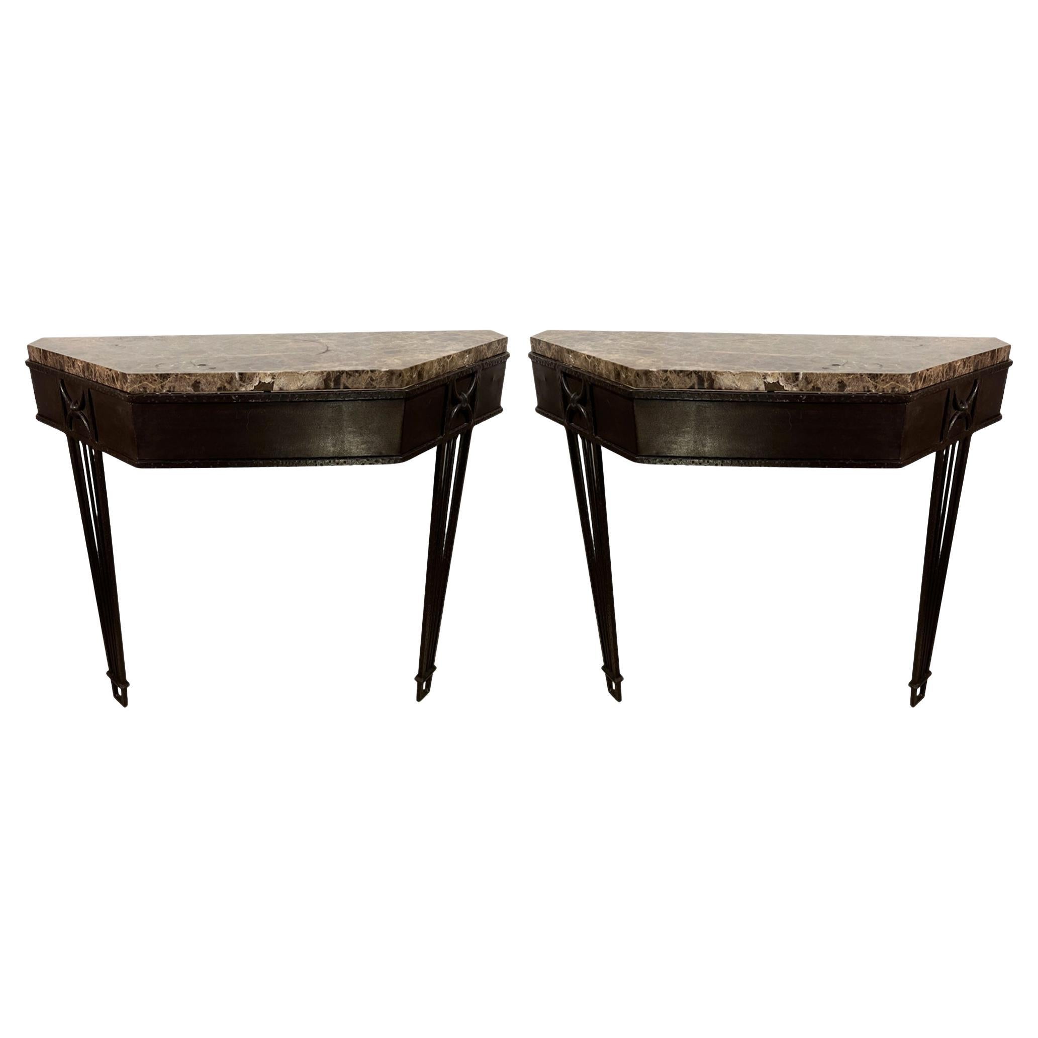 Schumacher Pair of Mid-Century Tubular Chrome Console Tables with Glass ...