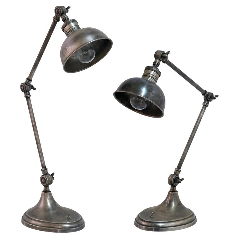 Pair of Mid Century Metal Table Lamps with Flexible Arms For Sale at ...