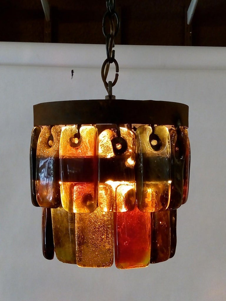 Pair of Mid Century Mexican Pendant Lights Iron and Blown Glass by ...