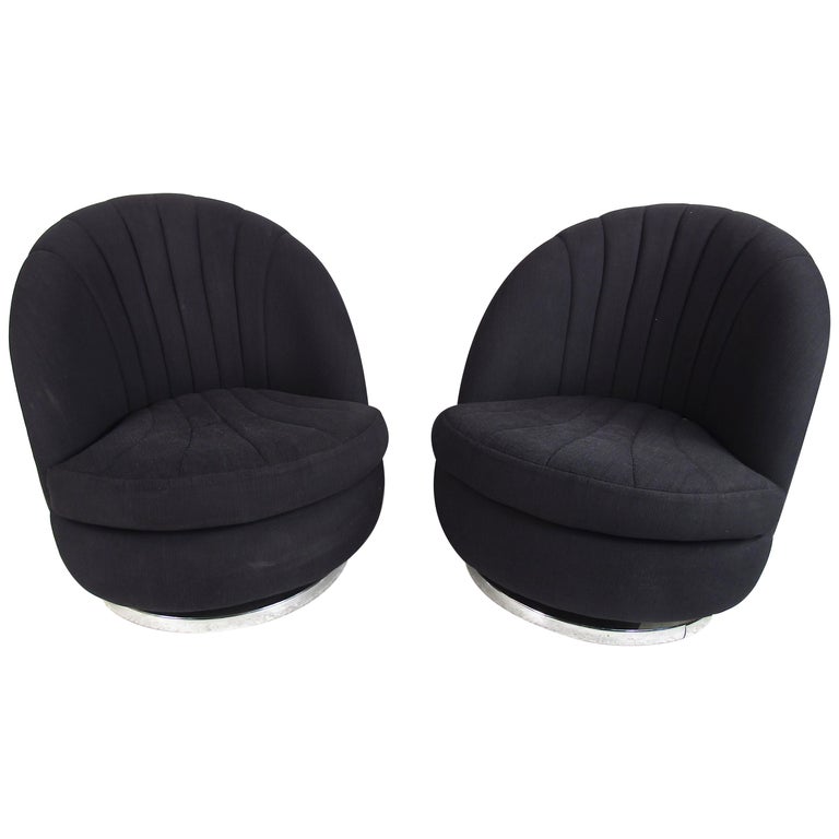 Pair of Midcentury Milo Baughman Clam Shell Swivel Lounge Chairs For ...