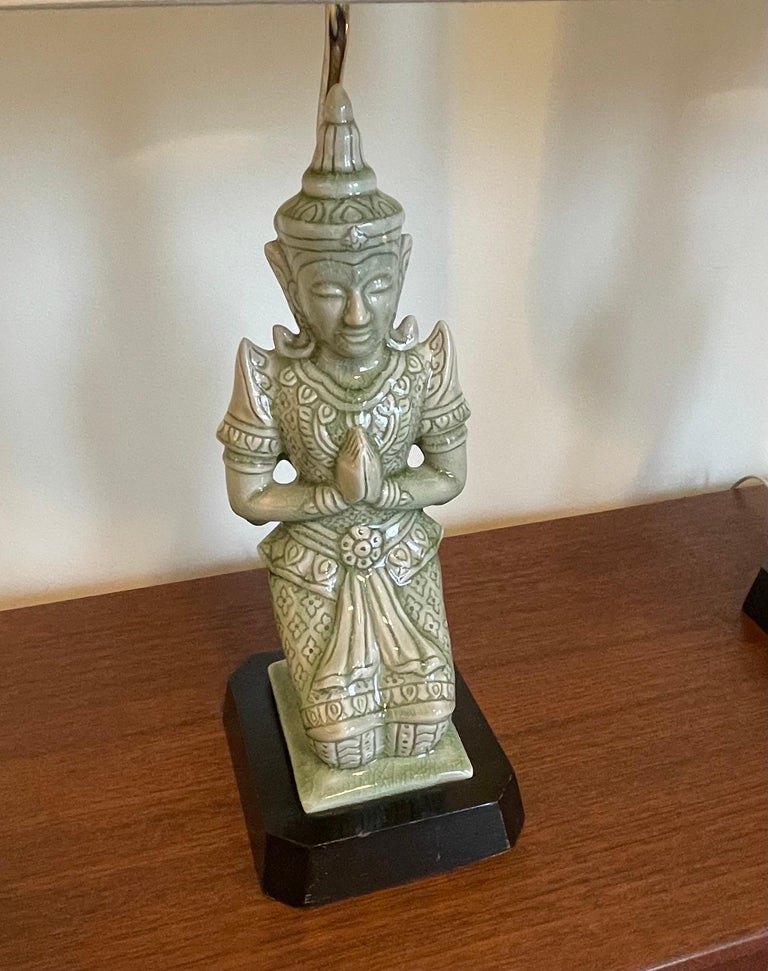 Pair of Mid-Century Mint Green Porcelain Seated Buddha Table Lamps on ...