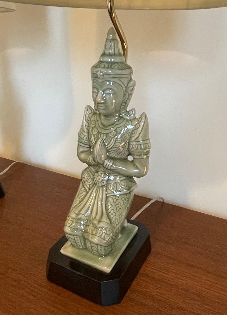 Pair of Mid-Century Mint Green Porcelain Seated Buddha Table Lamps on ...