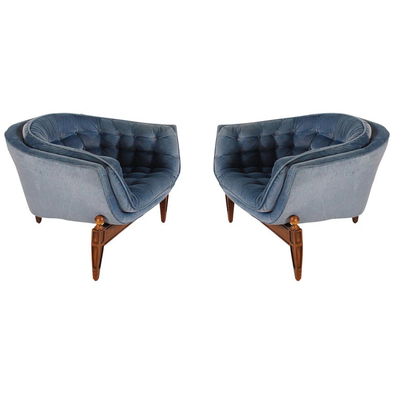 Pair of Mid-Century Modern 3-Legged Barrel Back Club Chairs or Lounge ...