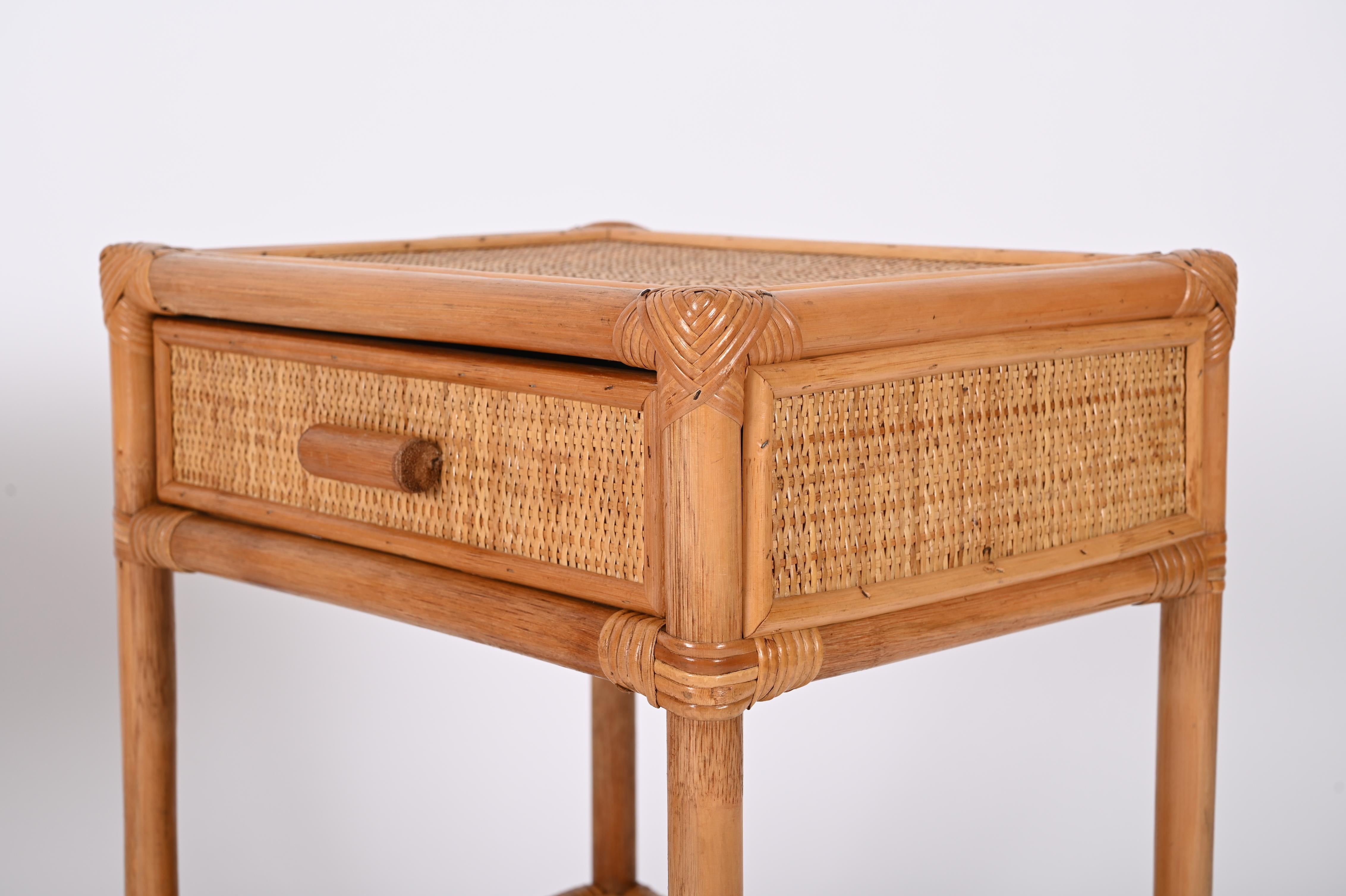 Pair of Mid-Century Modern Bamboo Cane and Rattan Italian Bedside ...