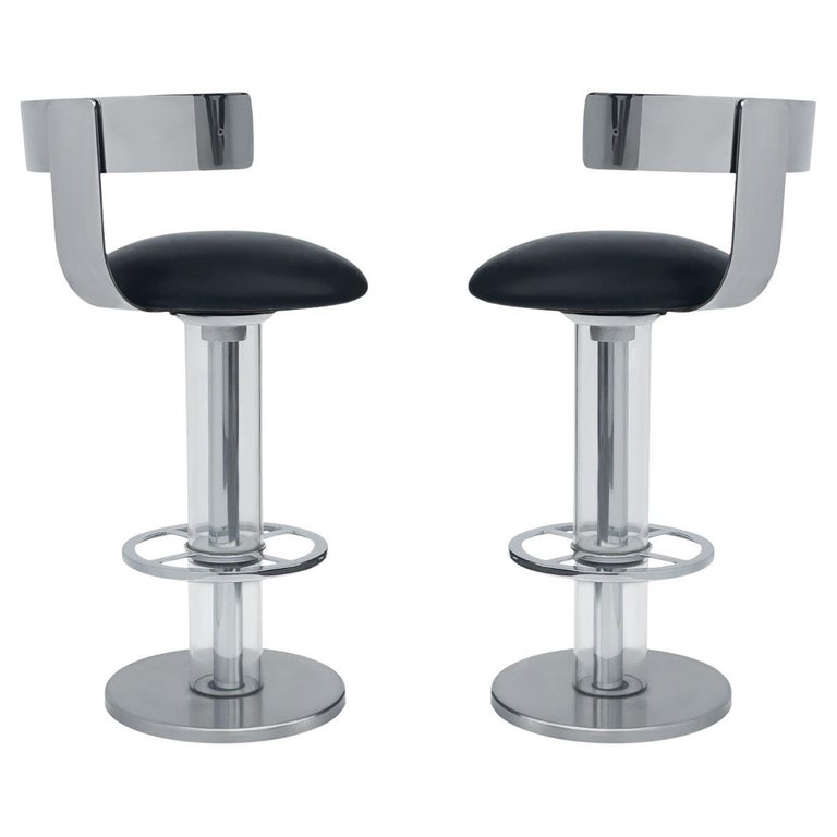 Pair of Mid-Century Modern Bar Stools in Chrome and Black by Design For ...