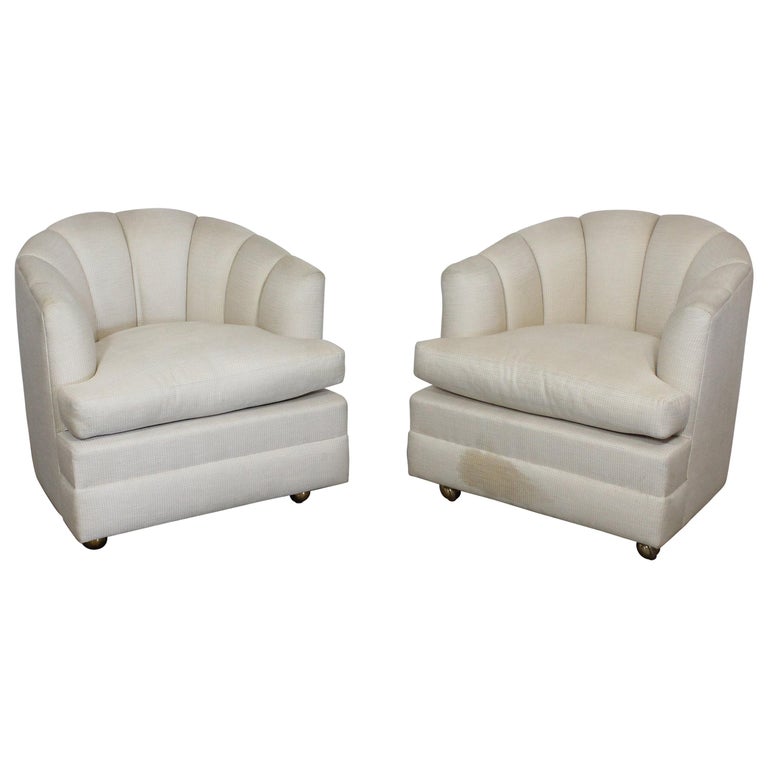 Pair of Mid-Century Modern Barrel Back Club Chairs on Casters at ...