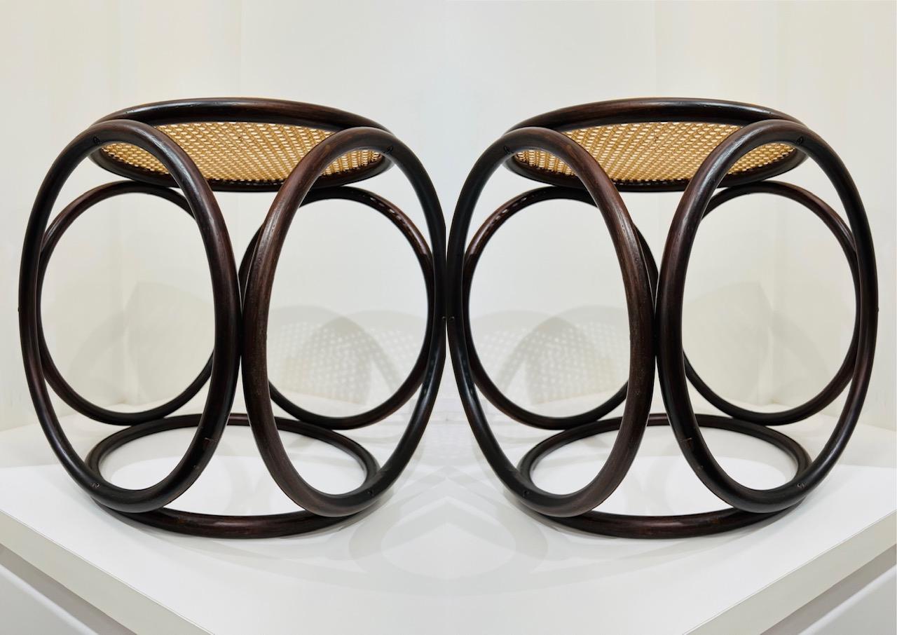 Pair of Mid-Century Modern Bentwood and Cane Minimalist Side Tables at ...