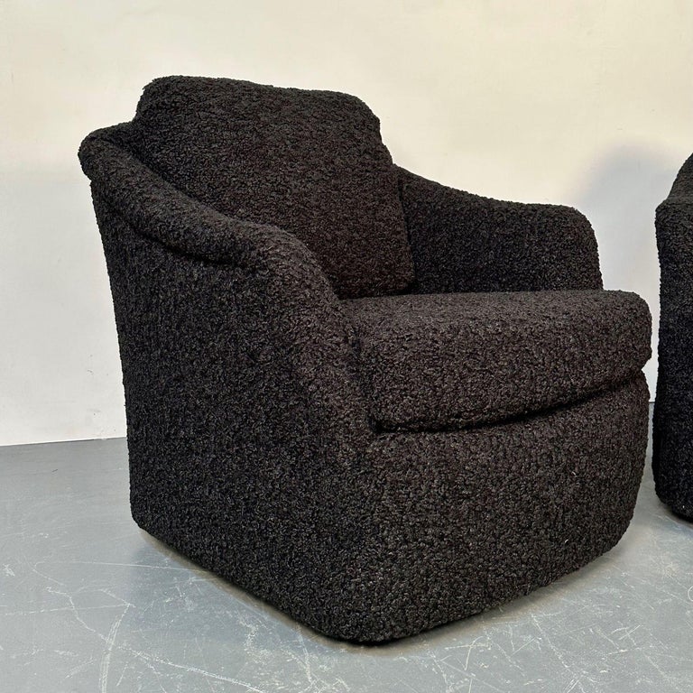 Pair of Mid-Century Modern Black Bouclé Tub / Swivel / Lounge Chairs ...