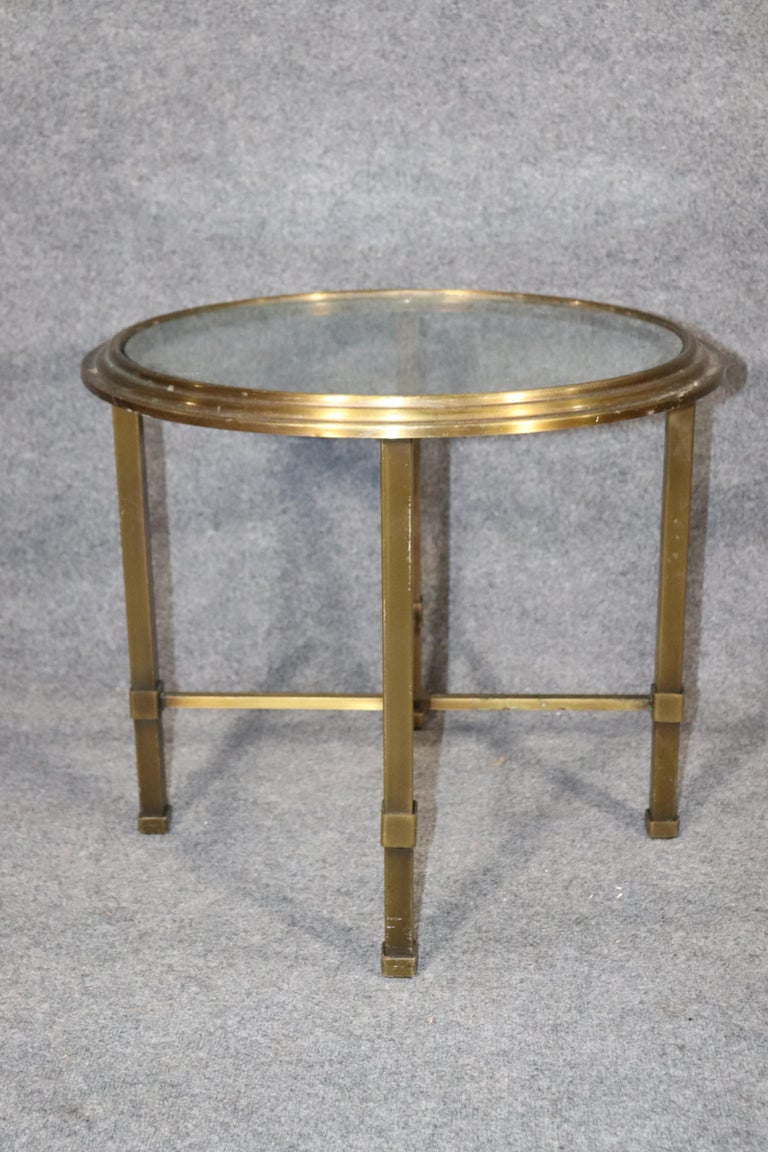 Pair of Mid-Century Modern Brass and Glass Mastercraft Style Round End ...