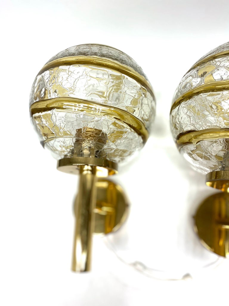 Pair of Mid-Century Modern Brass and Murano Glass Ball Sconces, Germany ...