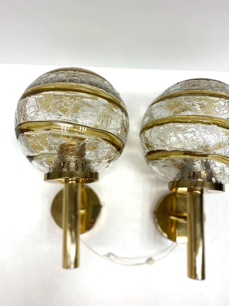Pair of Mid-Century Modern Brass and Murano Glass Ball Sconces, Germany ...