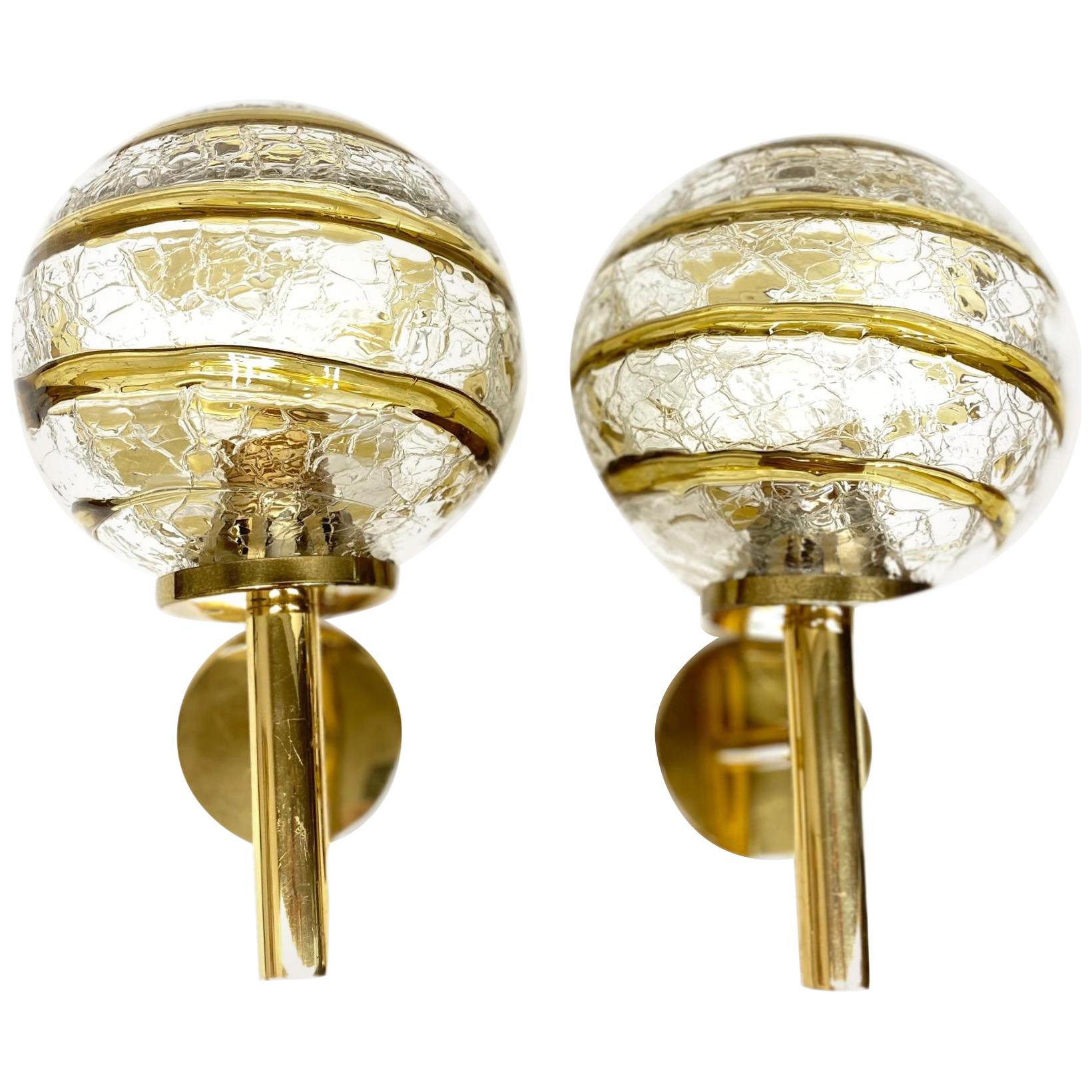 Pair of Mid-Century Modern Brass and Murano Glass Ball Sconces, Germany ...