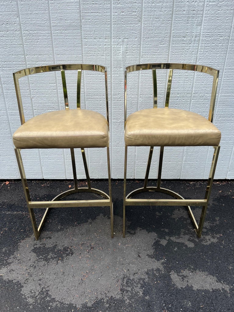 Pair of Mid-Century Modern Brass Bar Stools by Swain For Sale at 1stDibs
