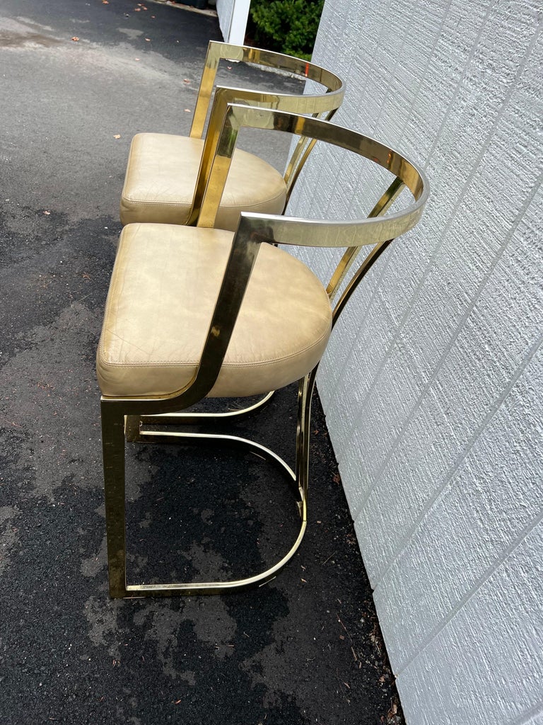 Pair of Mid-Century Modern Brass Bar Stools by Swain For Sale at 1stDibs