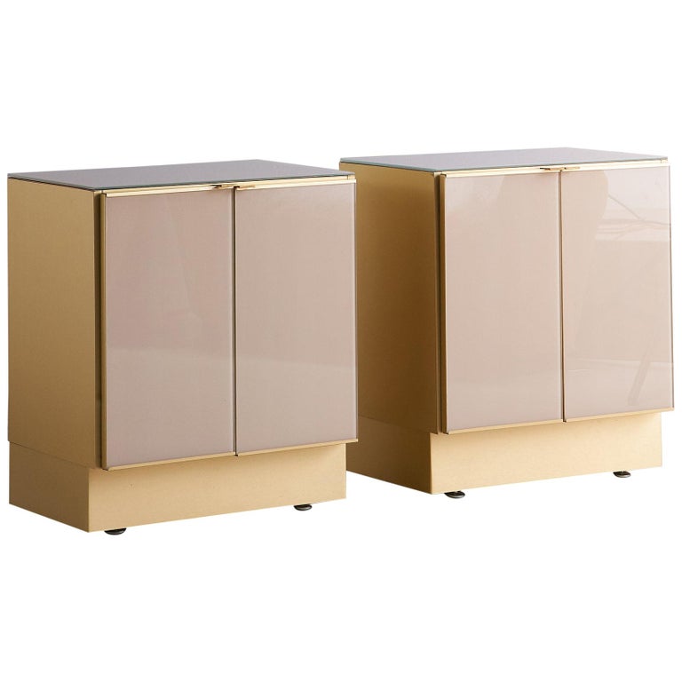 Pair of Mid-Century Modern Brass Ello Nightstands with Two Doors at 1stDibs