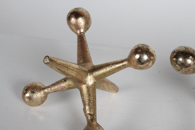 Pair of Mid-Century Modern Brass Jacks Bookends in the Style of Bill ...